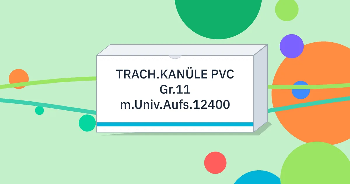 Symbolbild: Packung mit der Aufschrift TRACH.KANÜLE PVC Gr.11 m.Univ.Aufs.12400 (PZN 04798420) – Verfügbarkeit und Bezug in Apotheken in Frankfurt am Main