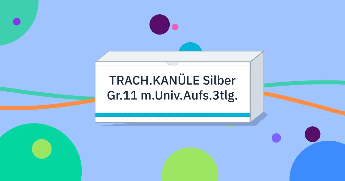 Symbolbild: Packung mit der Aufschrift TRACH.KANÜLE Silber Gr.11 m.Univ.Aufs.3tlg. (PZN 06989609) – Verfügbarkeit und Bezug in Apotheken in Frankfurt am Main