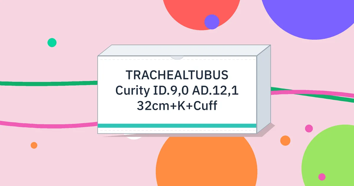 Symbolbild: Packung mit der Aufschrift TRACHEALTUBUS Curity ID.9,0 AD.12,1 32cm+K+Cuff (PZN 08885133) – Verfügbarkeit und Bezug in Apotheken in Frankfurt am Main