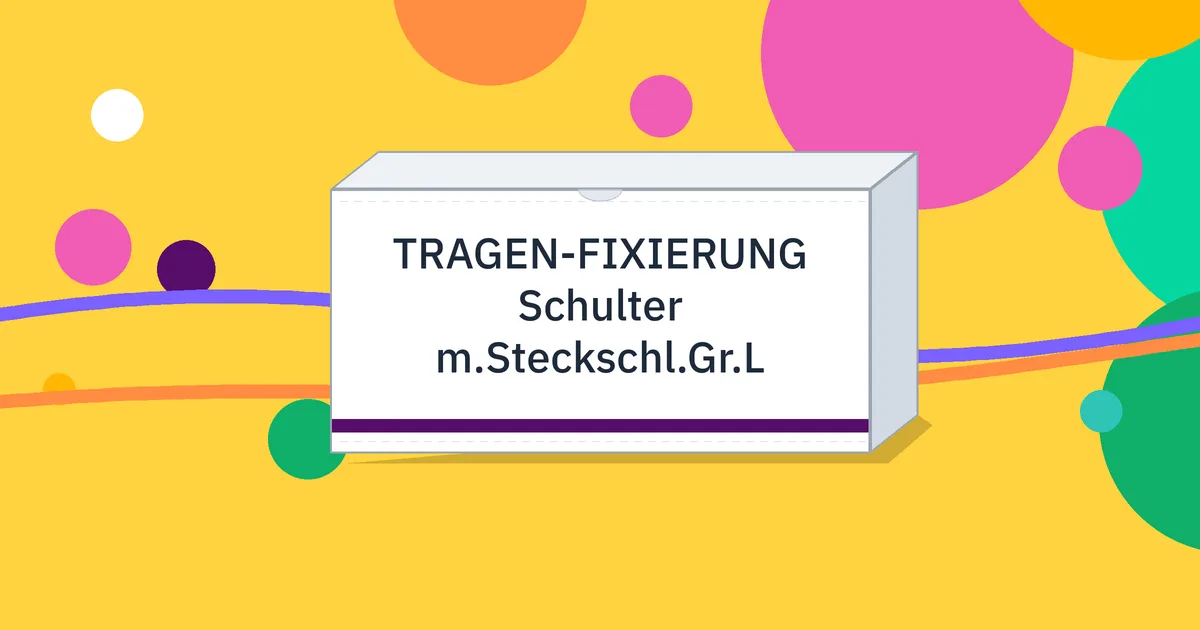 Symbolbild: Packung mit der Aufschrift TRAGEN-FIXIERUNG Schulter m.Steckschl.Gr.L (PZN 14298061) – Verfügbarkeit und Bezug in Apotheken in Frankfurt am Main