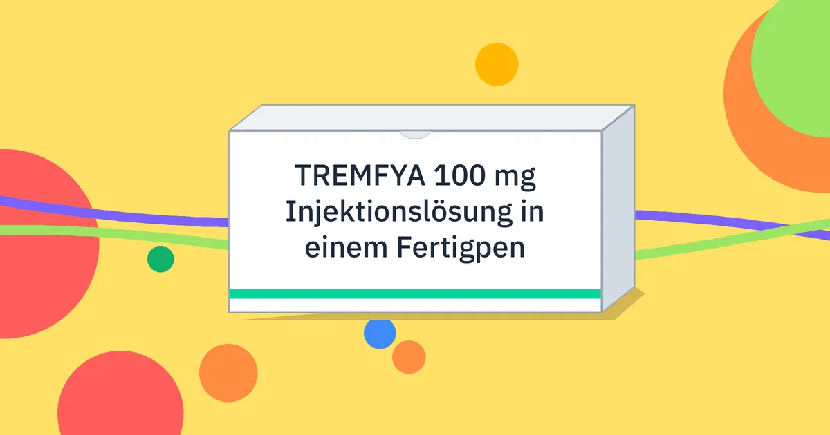 Symbolbild: Packung mit der Aufschrift TREMFYA 100 mg Injektionslösung in einem Fertigpen (PZN 18356163) – Verfügbarkeit und Bezug in Apotheken in Frankfurt am Main