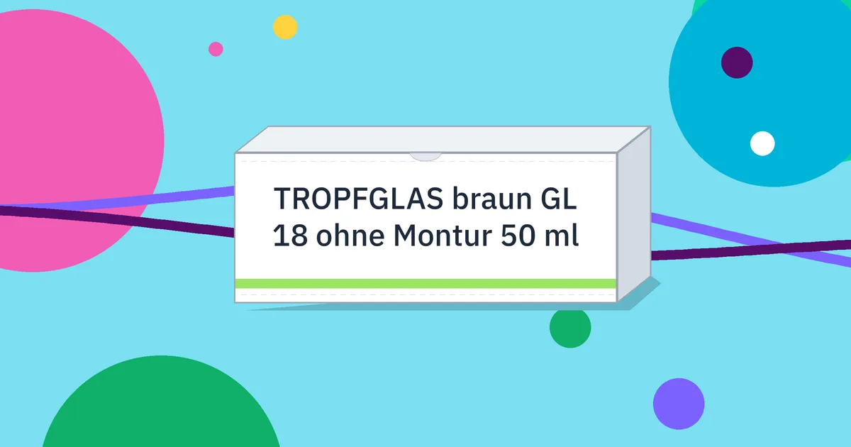 Symbolbild: Packung mit der Aufschrift TROPFGLAS braun GL 18 ohne Montur 50 ml (PZN 17543302) – Verfügbarkeit und Bezug in Apotheken in Frankfurt am Main