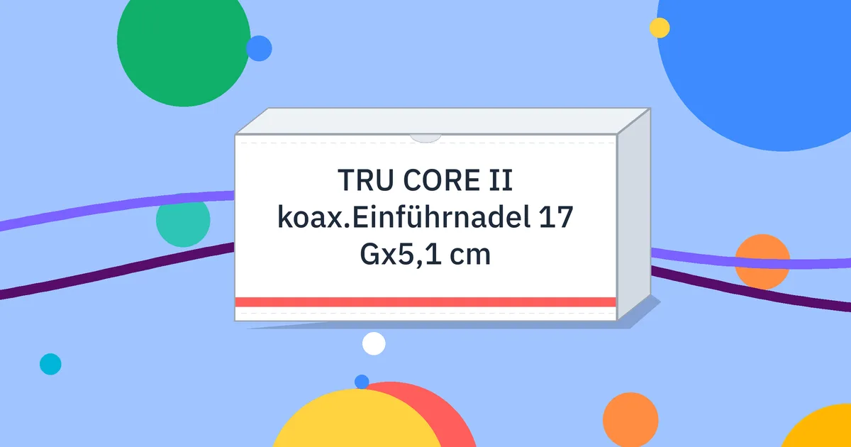 Symbolbild: Packung mit der Aufschrift TRU CORE II koax.Einführnadel 17 Gx5,1 cm (PZN 06770615) – Verfügbarkeit und Bezug in Apotheken in Frankfurt am Main