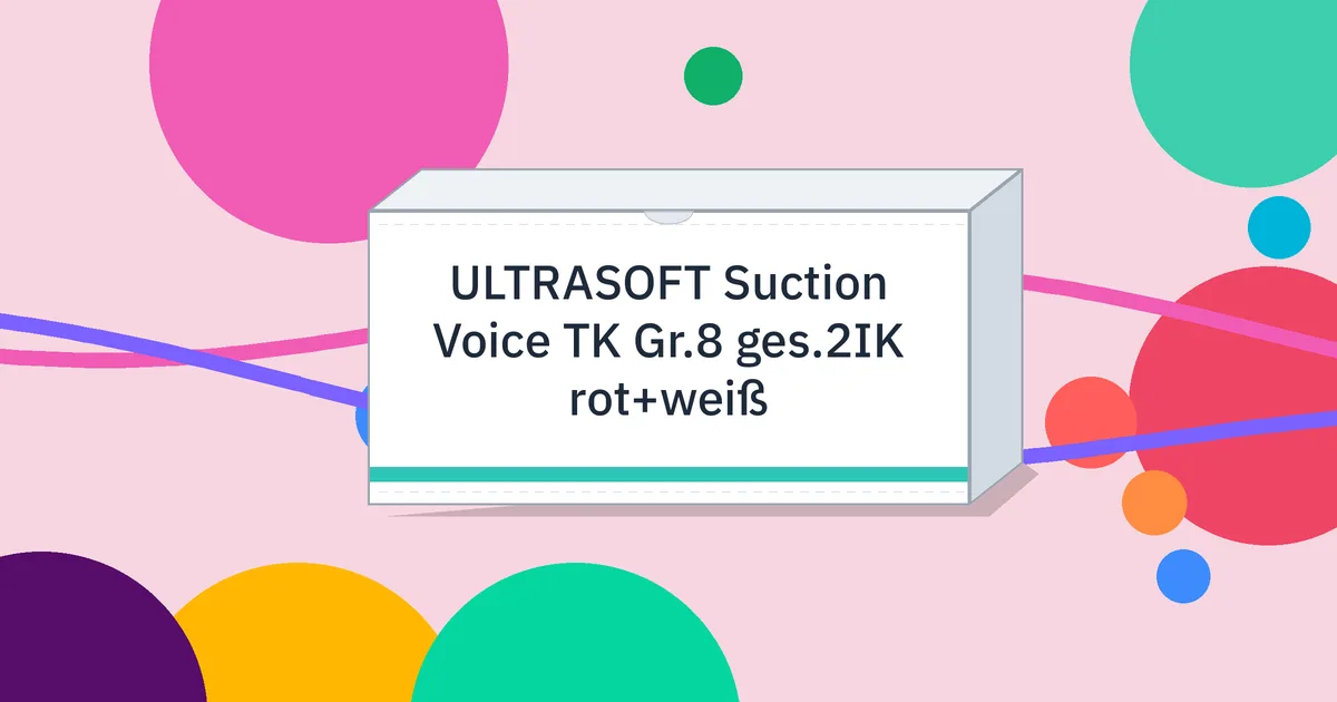 Symbolbild: Packung mit der Aufschrift ULTRASOFT Suction Voice TK Gr.8 ges.2IK rot+weiß (PZN 10731609) – Verfügbarkeit und Bezug in Apotheken in Frankfurt am Main