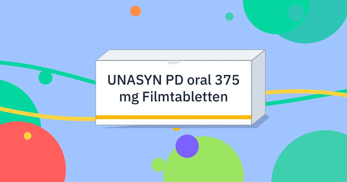 Symbolbild: Packung mit der Aufschrift UNASYN PD oral 375 mg Filmtabletten (PZN 19784820) – Verfügbarkeit und Bezug in Apotheken in Frankfurt am Main
