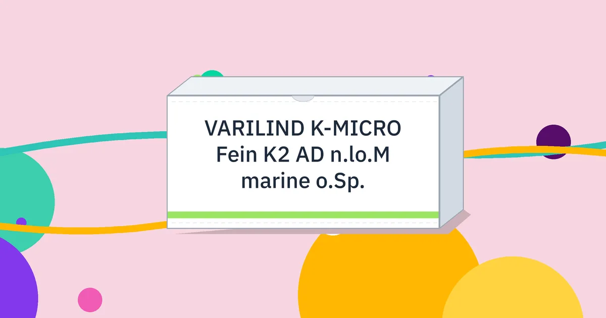 Symbolbild: Packung mit der Aufschrift VARILIND K-MICRO Fein K2 AD n.lo.M marine o.Sp. (PZN 20619380) – Verfügbarkeit und Bezug in Apotheken in Frankfurt am Main