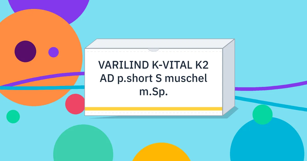Symbolbild: Packung mit der Aufschrift VARILIND K-VITAL K2 AD p.short S muschel m.Sp. (PZN 20568607) – Verfügbarkeit und Bezug in Apotheken in Frankfurt am Main