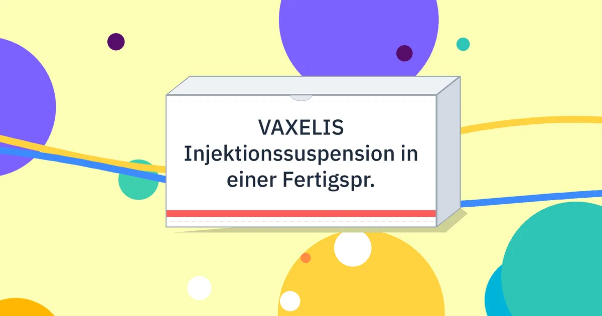 Symbolbild: Packung mit der Aufschrift VAXELIS Injektionssuspension in einer Fertigspr. (PZN 16783228) – Verfügbarkeit und Bezug in Apotheken in Frankfurt am Main