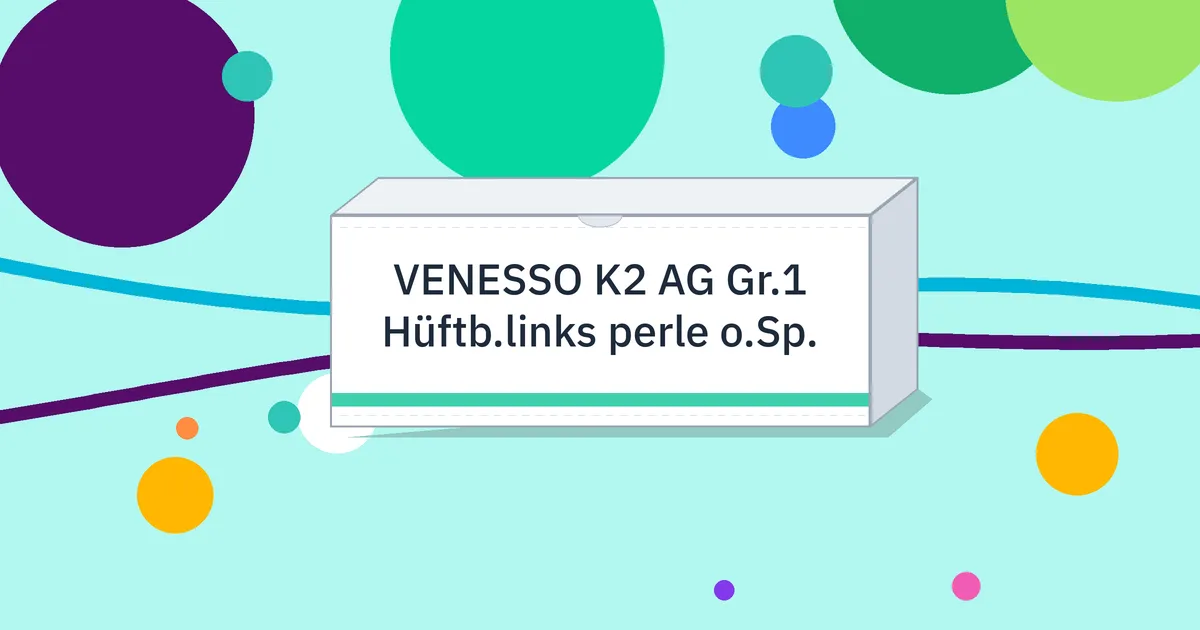 Symbolbild: Packung mit der Aufschrift VENESSO K2 AG Gr.1 Hüftb.links perle o.Sp. (PZN 03268683) – Verfügbarkeit und Bezug in Apotheken in Frankfurt am Main