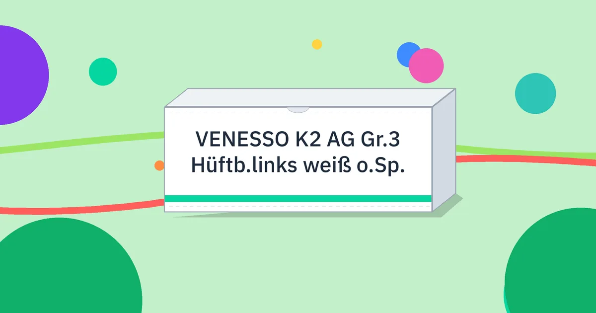 Symbolbild: Packung mit der Aufschrift VENESSO K2 AG Gr.3 Hüftb.links weiß o.Sp. (PZN 03269553) – Verfügbarkeit und Bezug in Apotheken in Frankfurt am Main
