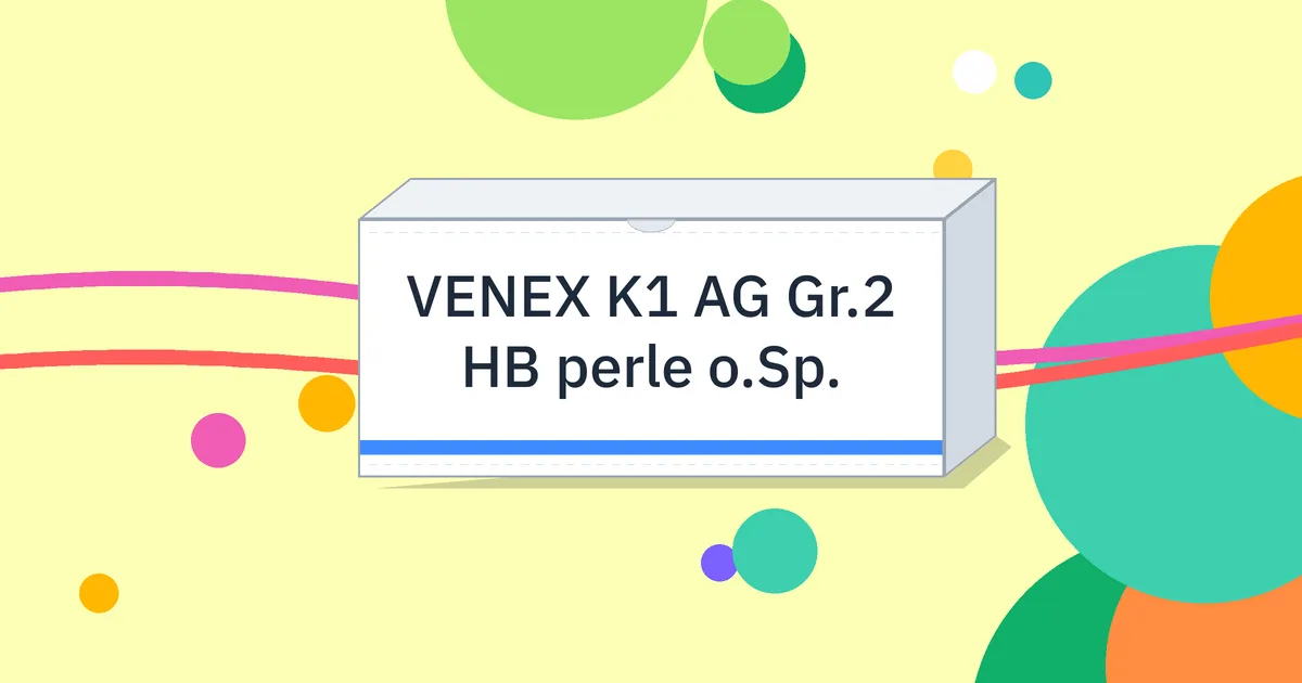 Symbolbild: Packung mit der Aufschrift VENEX K1 AG Gr.2 HB perle o.Sp. (PZN 03192968) – Verfügbarkeit und Bezug in Apotheken in Frankfurt am Main