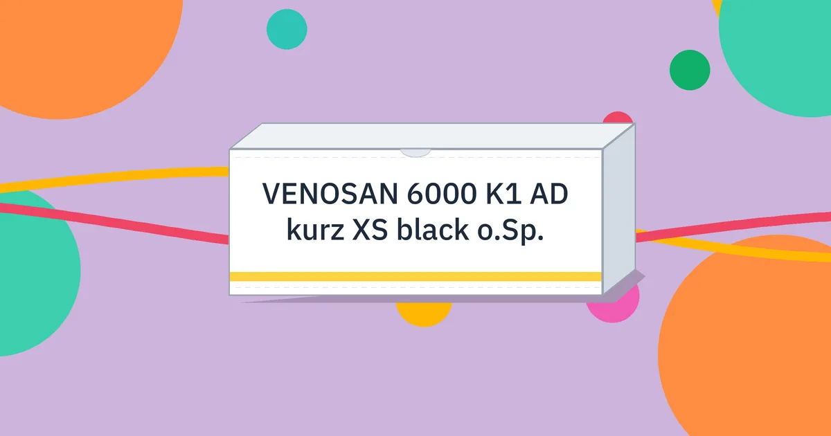 Symbolbild: Packung mit der Aufschrift VENOSAN 6000 K1 AD kurz XS black o.Sp. (PZN 17171237) – Verfügbarkeit und Bezug in Apotheken in Frankfurt am Main