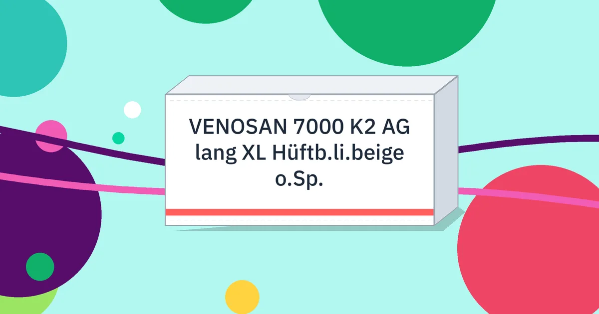 Symbolbild: Packung mit der Aufschrift VENOSAN 7000 K2 AG lang XL Hüftb.li.beige o.Sp. (PZN 14434558) – Verfügbarkeit und Bezug in Apotheken in Frankfurt am Main