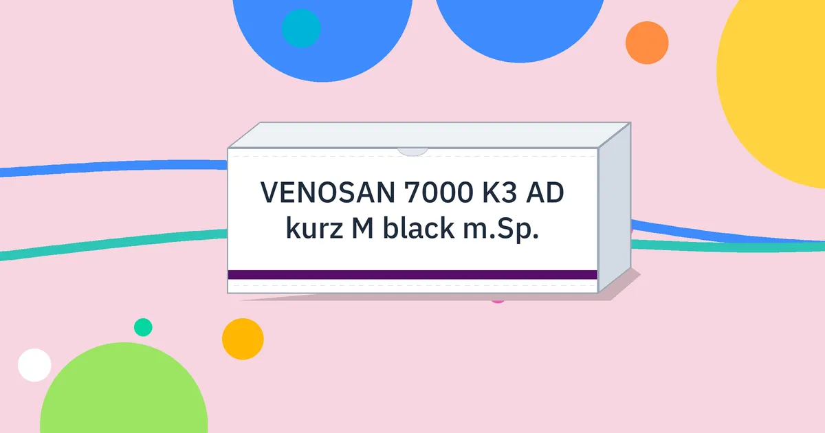 Symbolbild: Packung mit der Aufschrift VENOSAN 7000 K3 AD kurz M black m.Sp. (PZN 14436244) – Verfügbarkeit und Bezug in Apotheken in Frankfurt am Main