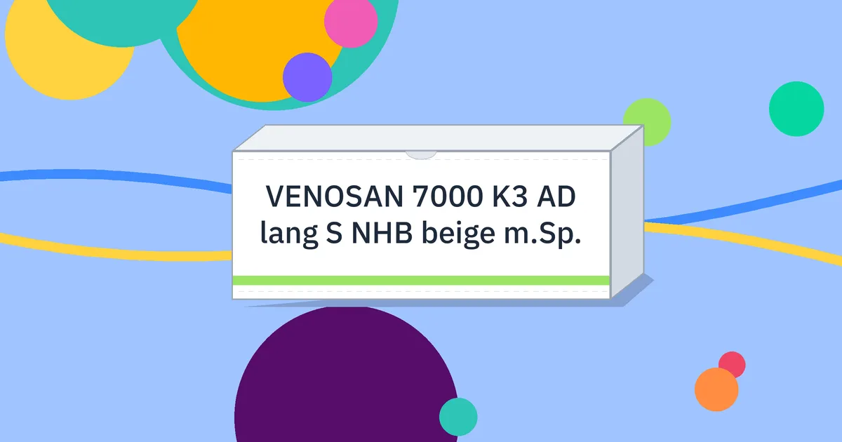 Symbolbild: Packung mit der Aufschrift VENOSAN 7000 K3 AD lang S NHB beige m.Sp. (PZN 14435167) – Verfügbarkeit und Bezug in Apotheken in Frankfurt am Main