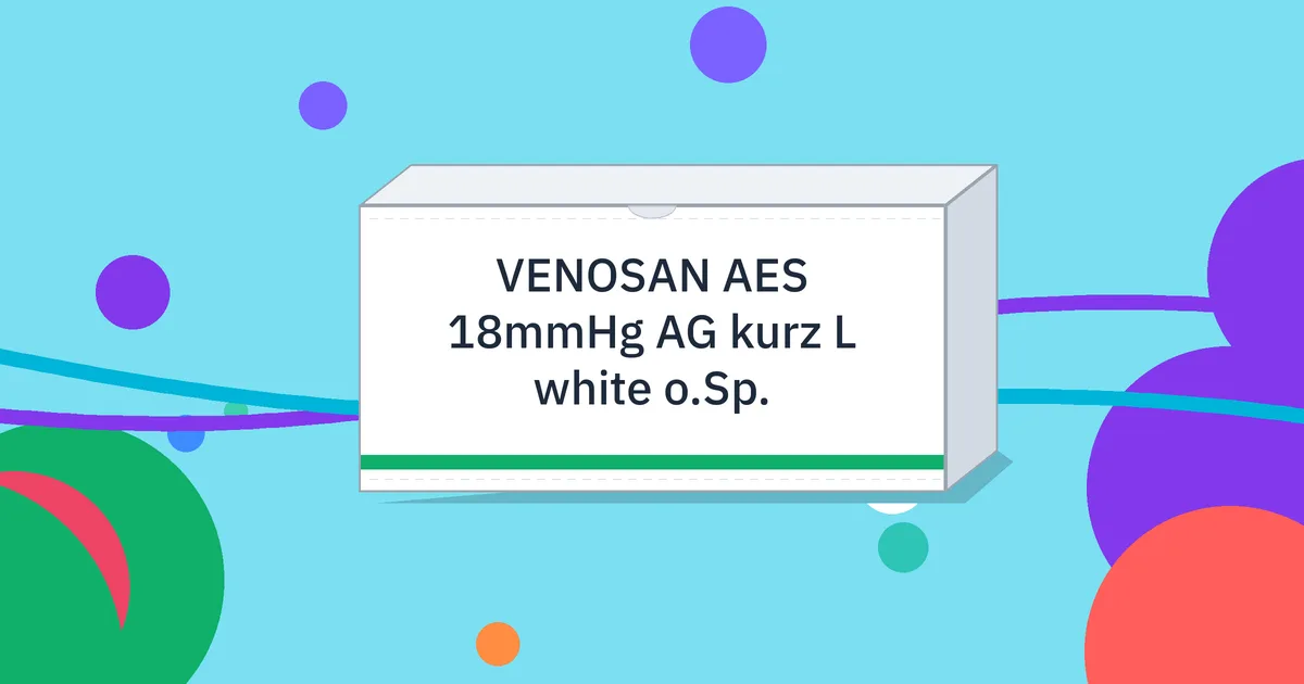 Symbolbild: Packung mit der Aufschrift VENOSAN AES 18mmHg AG kurz L white o.Sp. (PZN 15298844) – Verfügbarkeit und Bezug in Apotheken in Frankfurt am Main