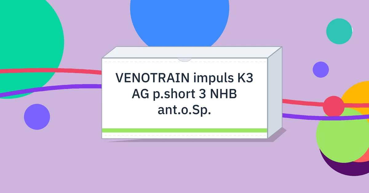 Symbolbild: Packung mit der Aufschrift VENOTRAIN impuls K3 AG p.short 3 NHB ant.o.Sp. (PZN 15216266) – Verfügbarkeit und Bezug in Apotheken in Frankfurt am Main