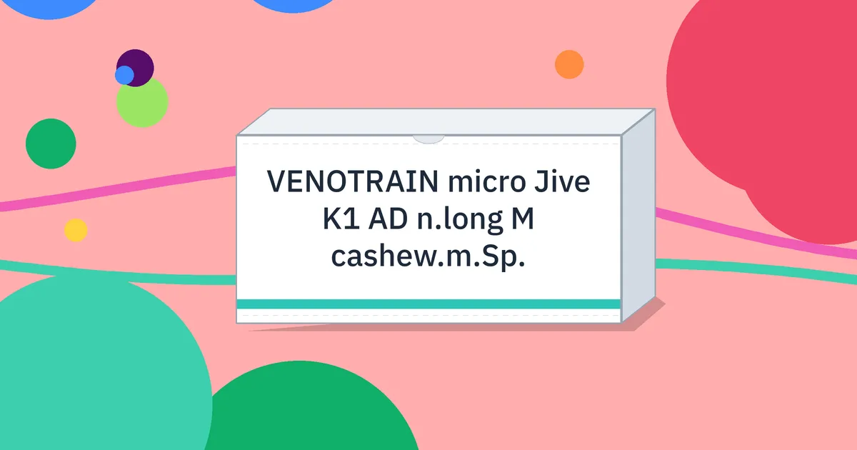 Symbolbild: Packung mit der Aufschrift VENOTRAIN micro Jive K1 AD n.long M cashew.m.Sp. (PZN 20768246) – Verfügbarkeit und Bezug in Apotheken in Frankfurt am Main