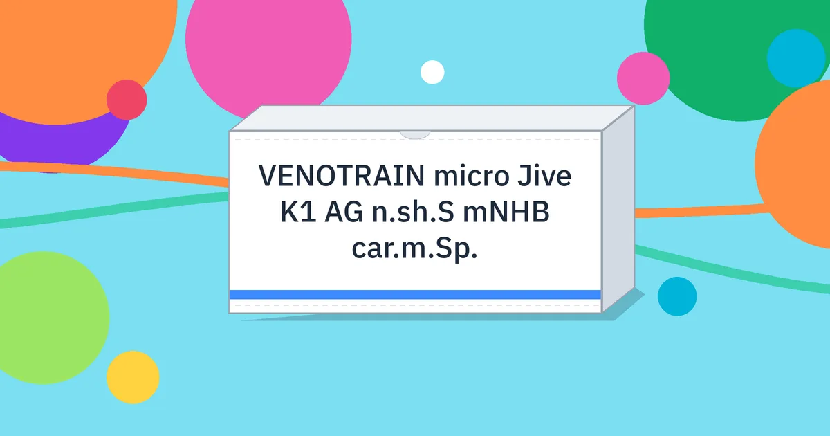 Symbolbild: Packung mit der Aufschrift VENOTRAIN micro Jive K1 AG n.sh.S mNHB car.m.Sp. (PZN 17758600) – Verfügbarkeit und Bezug in Apotheken in Frankfurt am Main