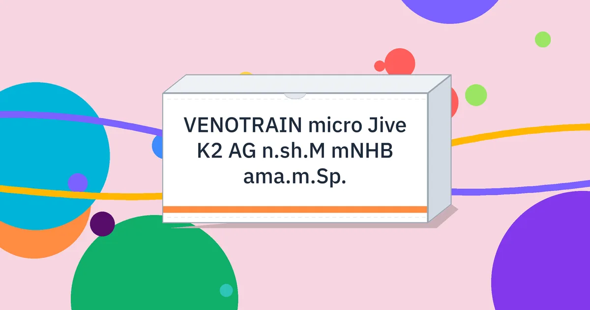 Symbolbild: Packung mit der Aufschrift VENOTRAIN micro Jive K2 AG n.sh.M mNHB ama.m.Sp. (PZN 17759611) – Verfügbarkeit und Bezug in Apotheken in Frankfurt am Main
