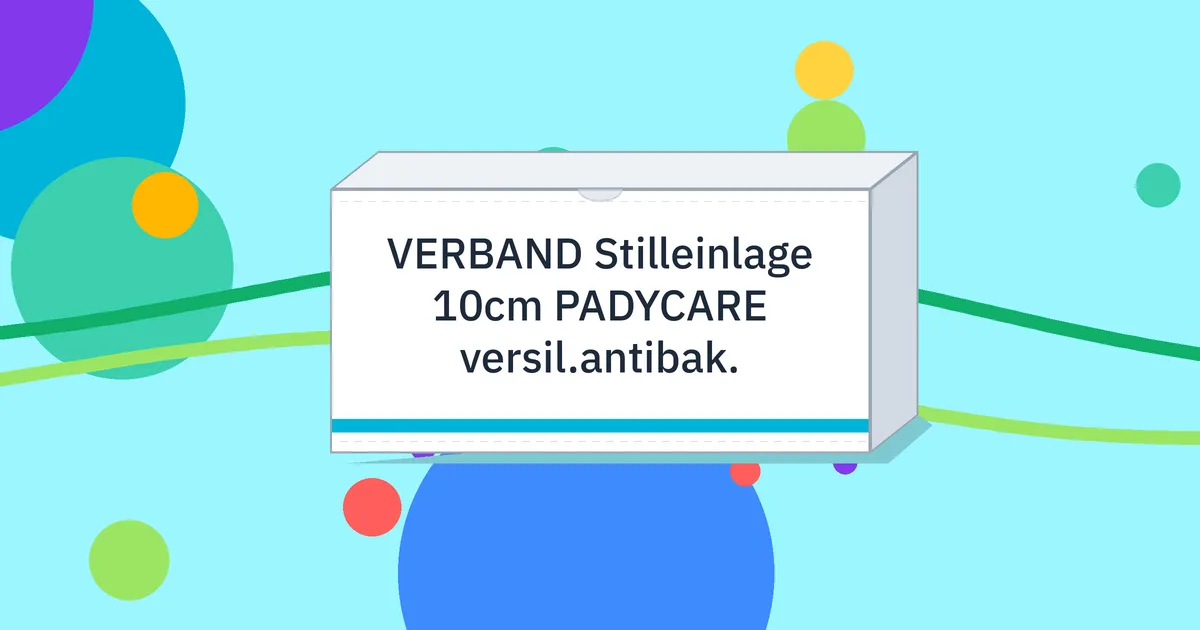 Symbolbild: Packung mit der Aufschrift VERBAND Stilleinlage 10cm PADYCARE versil.antibak. (PZN 10938842) – Verfügbarkeit und Bezug in Apotheken in Frankfurt am Main