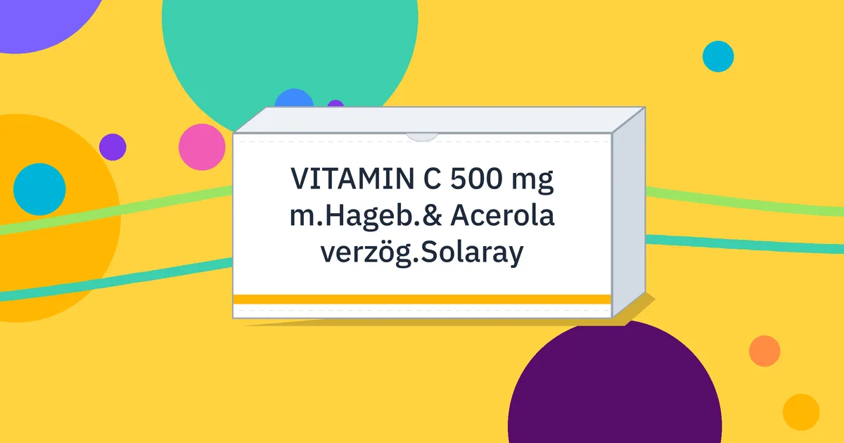 Symbolbild: Packung mit der Aufschrift VITAMIN C 500 mg m.Hageb.& Acerola verzög.Solaray (PZN 17255098) – Verfügbarkeit und Bezug in Apotheken in Frankfurt am Main