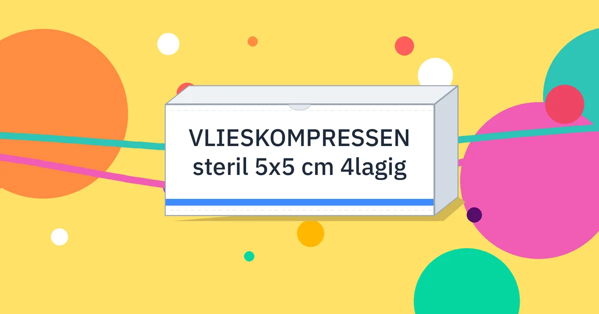 Symbolbild: Packung mit der Aufschrift VLIESKOMPRESSEN steril 5x5 cm 4lagig (PZN 17549575) – Verfügbarkeit und Bezug in Apotheken in Frankfurt am Main