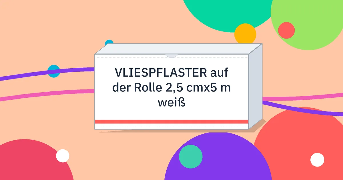 Symbolbild: Packung mit der Aufschrift VLIESPFLASTER auf der Rolle 2,5 cmx5 m weiß (PZN 09781588) – Verfügbarkeit und Bezug in Apotheken in Frankfurt am Main