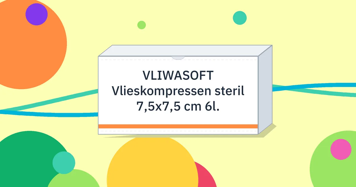 Symbolbild: Packung mit der Aufschrift VLIWASOFT Vlieskompressen steril 7,5x7,5 cm 6l. (PZN 18437772) – Verfügbarkeit und Bezug in Apotheken in Frankfurt am Main