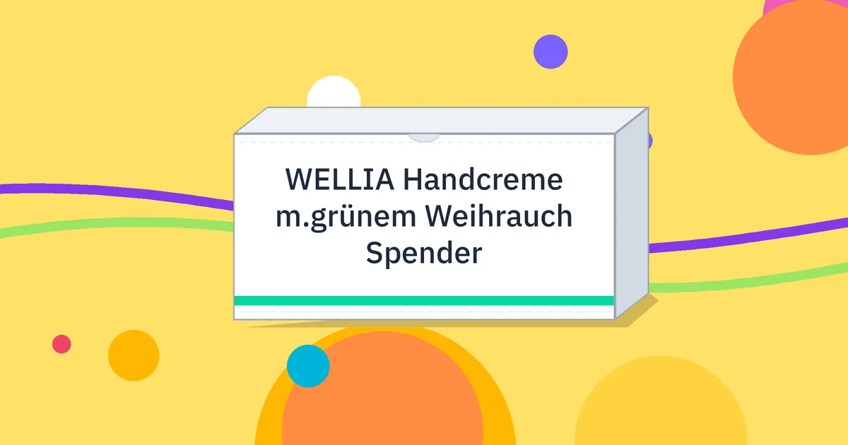 Symbolbild: Packung mit der Aufschrift WELLIA Handcreme m.grünem Weihrauch Spender (PZN 19146781) – Verfügbarkeit und Bezug in Apotheken in Frankfurt am Main