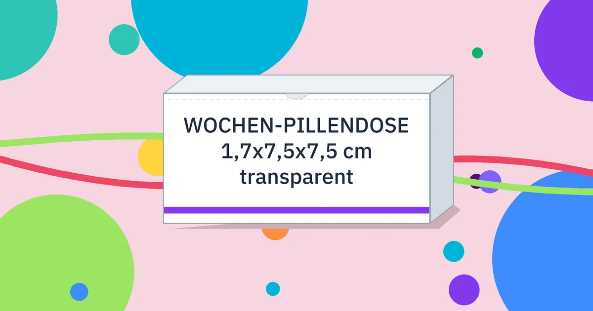 Symbolbild: Packung mit der Aufschrift WOCHEN-PILLENDOSE 1,7x7,5x7,5 cm transparent (PZN 16023865) – Verfügbarkeit und Bezug in Apotheken in Frankfurt am Main