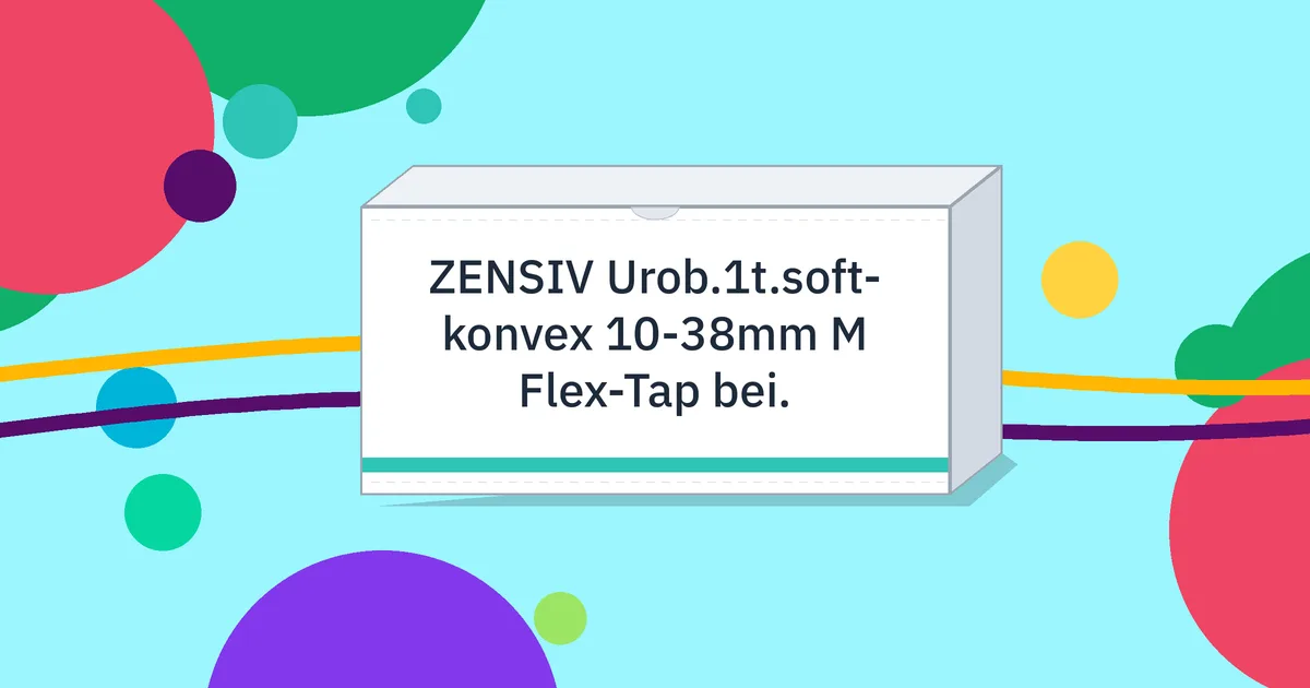 Symbolbild: Packung mit der Aufschrift ZENSIV Urob.1t.soft-konvex 10-38mm M Flex-Tap bei. (PZN 19436786) – Verfügbarkeit und Bezug in Apotheken in Frankfurt am Main