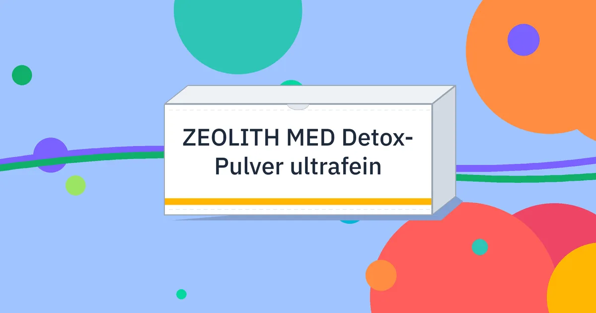 Symbolbild: Packung mit der Aufschrift ZEOLITH MED Detox-Pulver ultrafein (PZN 19160982) – Verfügbarkeit und Bezug in Apotheken in Frankfurt am Main