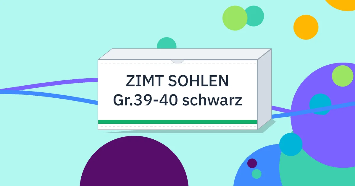 Symbolbild: Packung mit der Aufschrift ZIMT SOHLEN Gr.39-40 schwarz (PZN 10131482) – Verfügbarkeit und Bezug in Apotheken in Frankfurt am Main