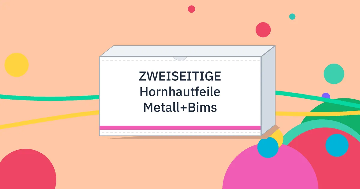 Symbolbild: Packung mit der Aufschrift ZWEISEITIGE Hornhautfeile Metall+Bims (PZN 16501750) – Verfügbarkeit und Bezug in Apotheken in Frankfurt am Main