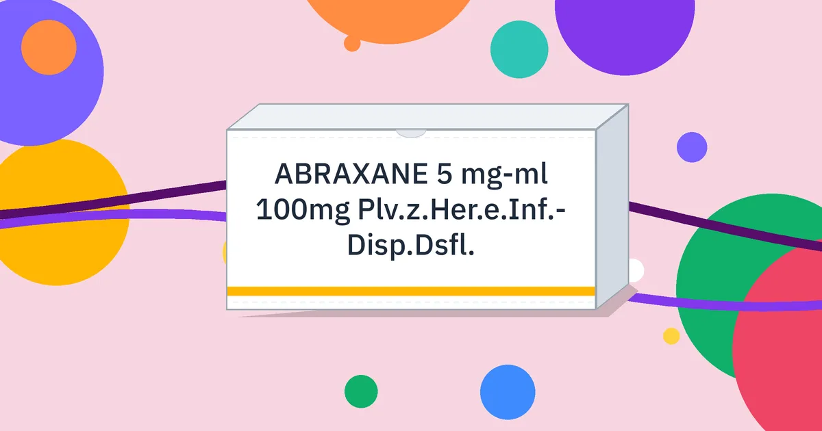 Symbolbild: Packung mit der Aufschrift ABRAXANE 5 mg-ml 100mg Plv.z.Her.e.Inf.-Disp.Dsfl. (PZN 16928371) – Verfügbarkeit und Bezug in Apotheken in Frankfurt am Main