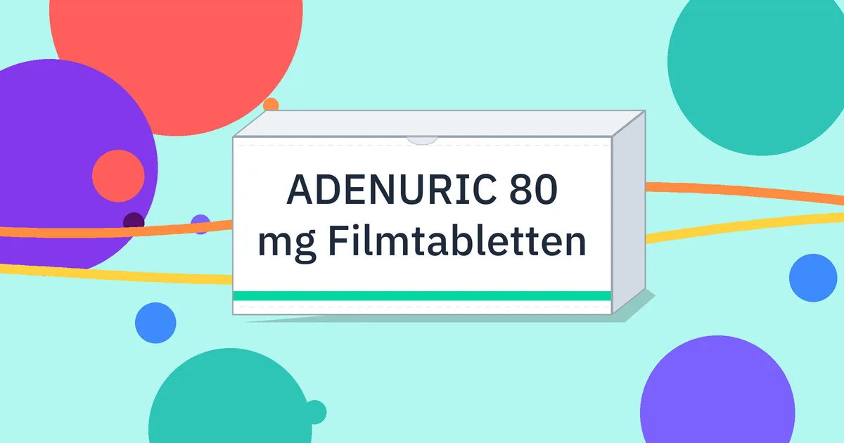Symbolbild: Packung mit der Aufschrift ADENURIC 80 mg Filmtabletten (PZN 18197799) – Verfügbarkeit und Bezug in Apotheken in Frankfurt am Main