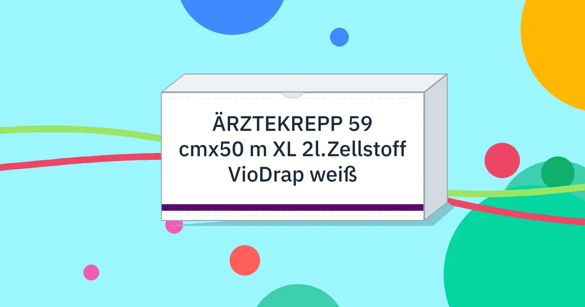 Symbolbild: Packung mit der Aufschrift ÄRZTEKREPP 59 cmx50 m XL 2l.Zellstoff VioDrap weiß (PZN 16680379) – Verfügbarkeit und Bezug in Apotheken in Frankfurt am Main
