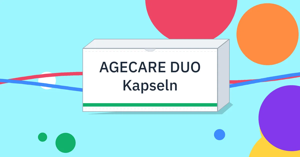 Symbolbild: Packung mit der Aufschrift AGECARE DUO Kapseln (PZN 19471699) – Verfügbarkeit und Bezug in Apotheken in Frankfurt am Main