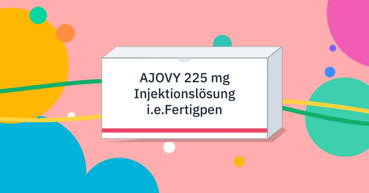 Symbolbild: Packung mit der Aufschrift AJOVY 225 mg Injektionslösung i.e.Fertigpen (PZN 16061423) – Verfügbarkeit und Bezug in Apotheken in Frankfurt am Main