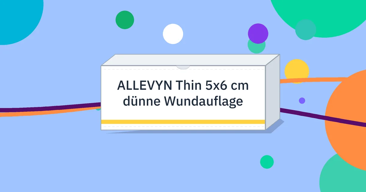 Symbolbild: Packung mit der Aufschrift ALLEVYN Thin 5x6 cm dünne Wundauflage (PZN 03126902) – Verfügbarkeit und Bezug in Apotheken in Frankfurt am Main