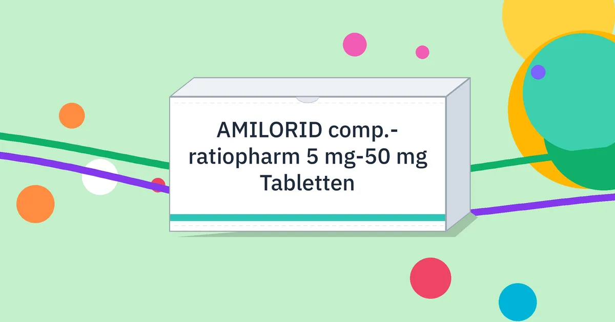 Symbolbild: Packung mit der Aufschrift AMILORID comp.-ratiopharm 5 mg-50 mg Tabletten (PZN 03041169) – Verfügbarkeit und Bezug in Apotheken in Frankfurt am Main