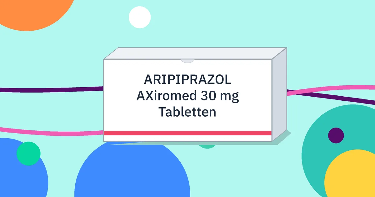 Symbolbild: Packung mit der Aufschrift ARIPIPRAZOL AXiromed 30 mg Tabletten (PZN 14446136) – Verfügbarkeit und Bezug in Apotheken in Frankfurt am Main