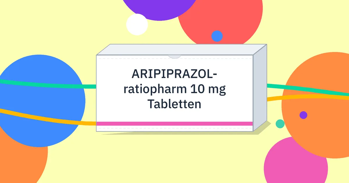 Symbolbild: Packung mit der Aufschrift ARIPIPRAZOL-ratiopharm 10 mg Tabletten (PZN 13981821) – Verfügbarkeit und Bezug in Apotheken in Frankfurt am Main