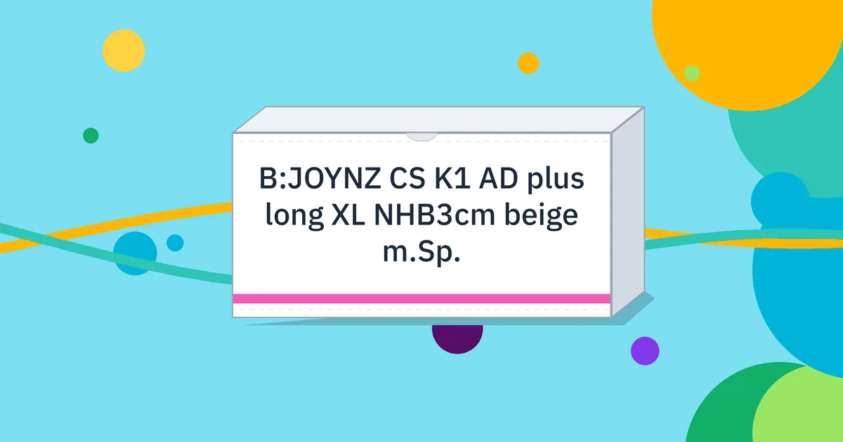 Symbolbild: Packung mit der Aufschrift B:JOYNZ CS K1 AD plus long XL NHB3cm beige m.Sp. (PZN 20529441) – Verfügbarkeit und Bezug in Apotheken in Frankfurt am Main
