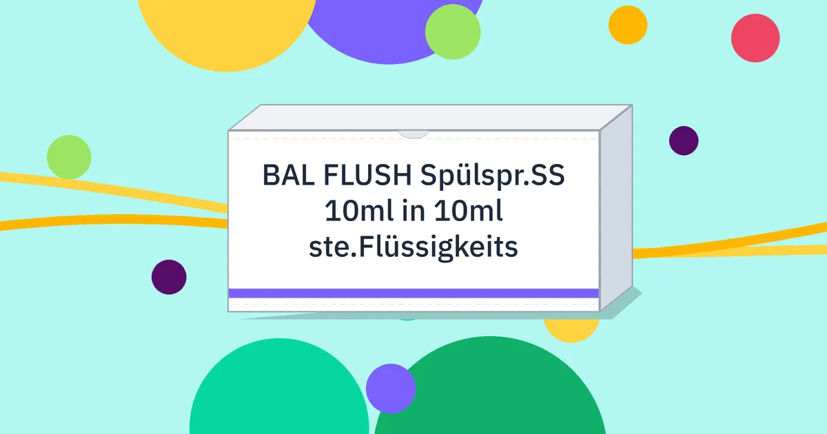Symbolbild: Packung mit der Aufschrift BAL FLUSH Spülspr.SS 10ml in 10ml ste.Flüssigkeits (PZN 19061286) – Verfügbarkeit und Bezug in Apotheken in Frankfurt am Main