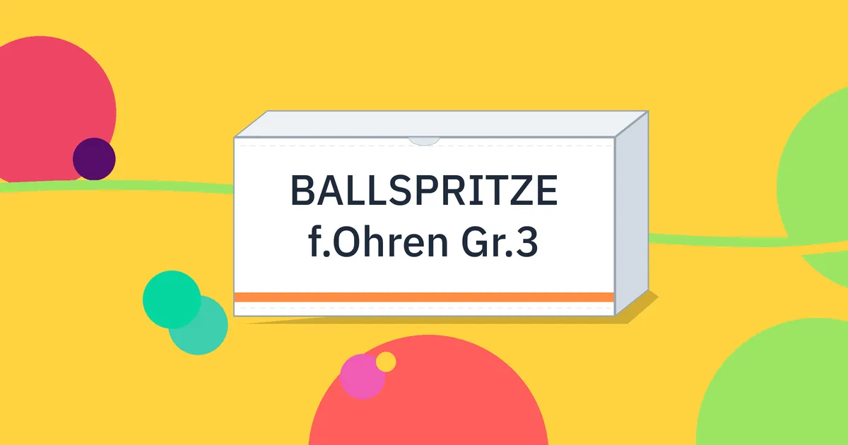 Symbolbild: Packung mit der Aufschrift BALLSPRITZE f.Ohren Gr.3 (PZN 03169343) – Verfügbarkeit und Bezug in Apotheken in Frankfurt am Main