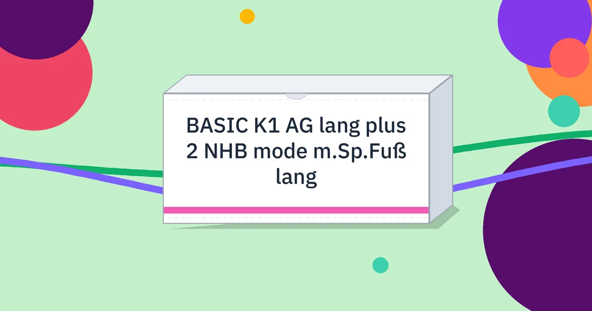 Symbolbild: Packung mit der Aufschrift BASIC K1 AG lang plus 2 NHB mode m.Sp.Fuß lang (PZN 20260281) – Verfügbarkeit und Bezug in Apotheken in Frankfurt am Main
