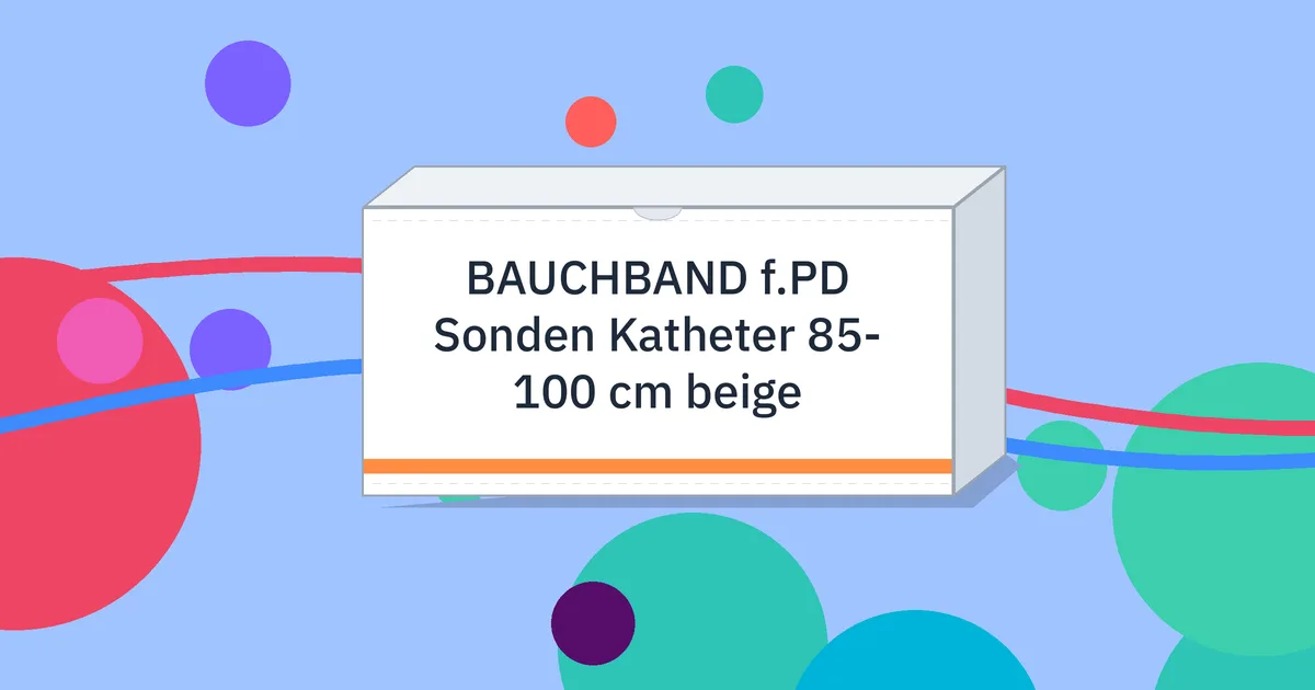 Symbolbild: Packung mit der Aufschrift BAUCHBAND f.PD Sonden Katheter 85-100 cm beige (PZN 15391354) – Verfügbarkeit und Bezug in Apotheken in Frankfurt am Main