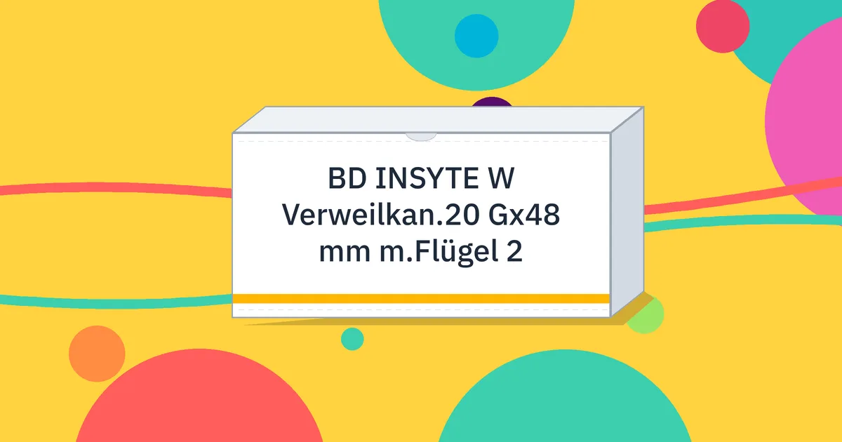Symbolbild: Packung mit der Aufschrift BD INSYTE W Verweilkan.20 Gx48 mm m.Flügel 2 (PZN 07546417) – Verfügbarkeit und Bezug in Apotheken in Frankfurt am Main